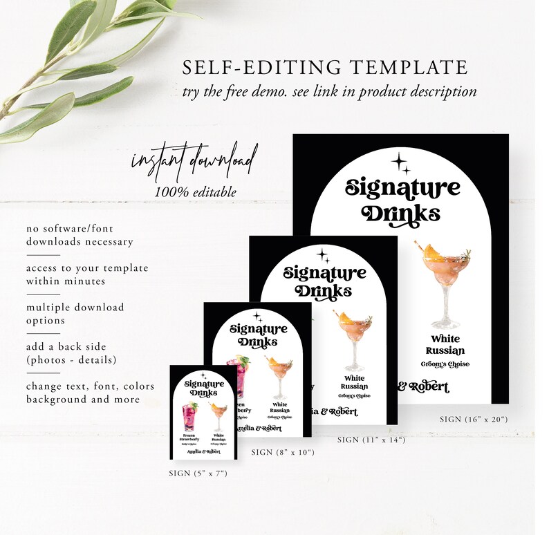 Printable Signature Cocktails Sign Editable Signature - Etsy