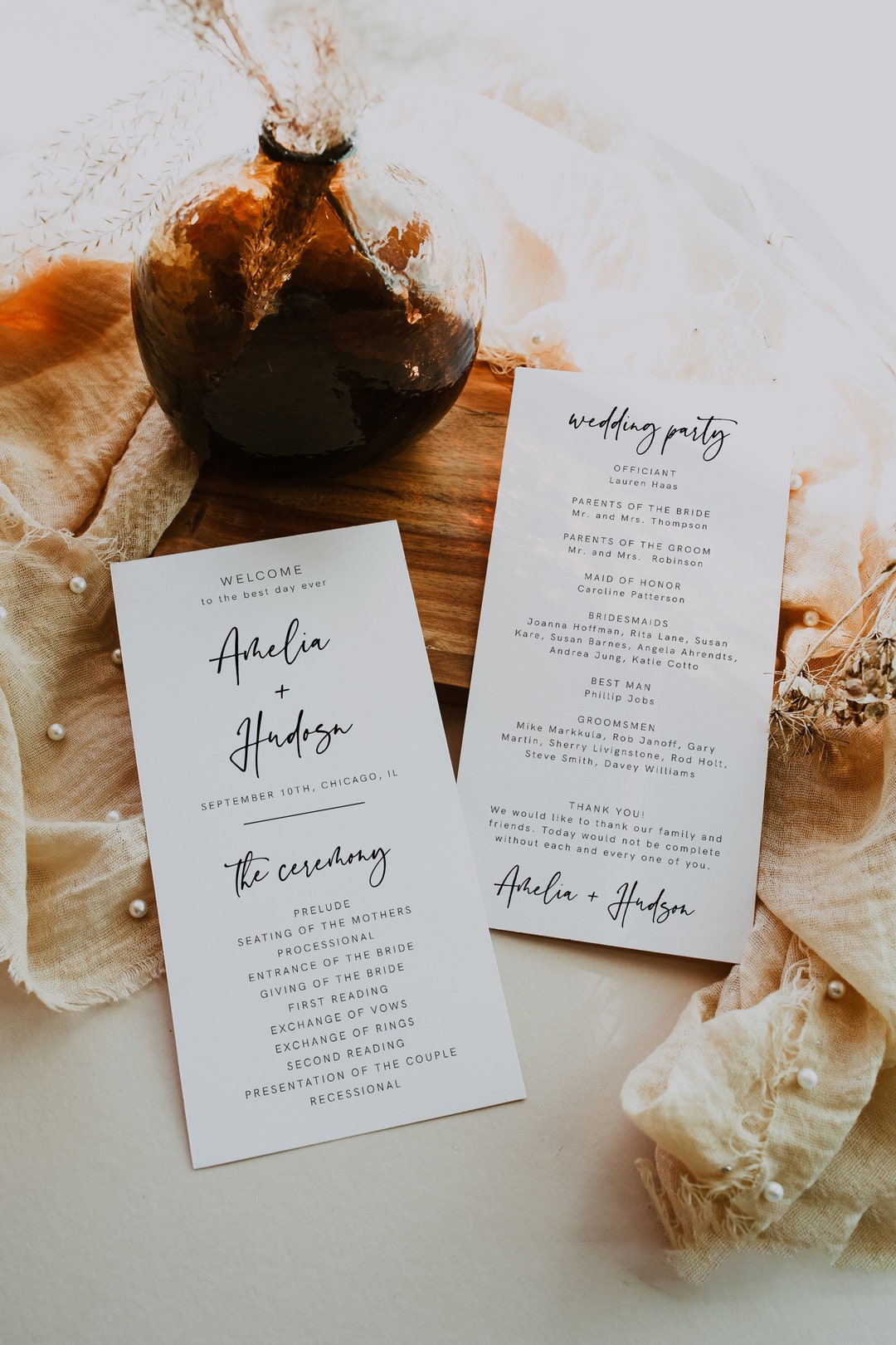 Modern Wedding Program Template, Modern Wedding Program, Minimal ...
