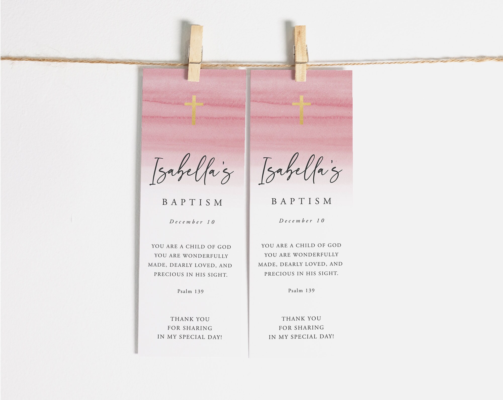Baptism Bookmark Template Instant Download Editable Bookmark - Etsy