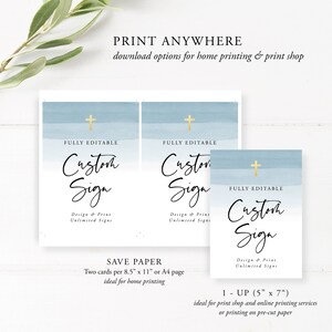 Blue Baptism Custom Sign Template, Light Blue Watercolor Baptism, Table ...