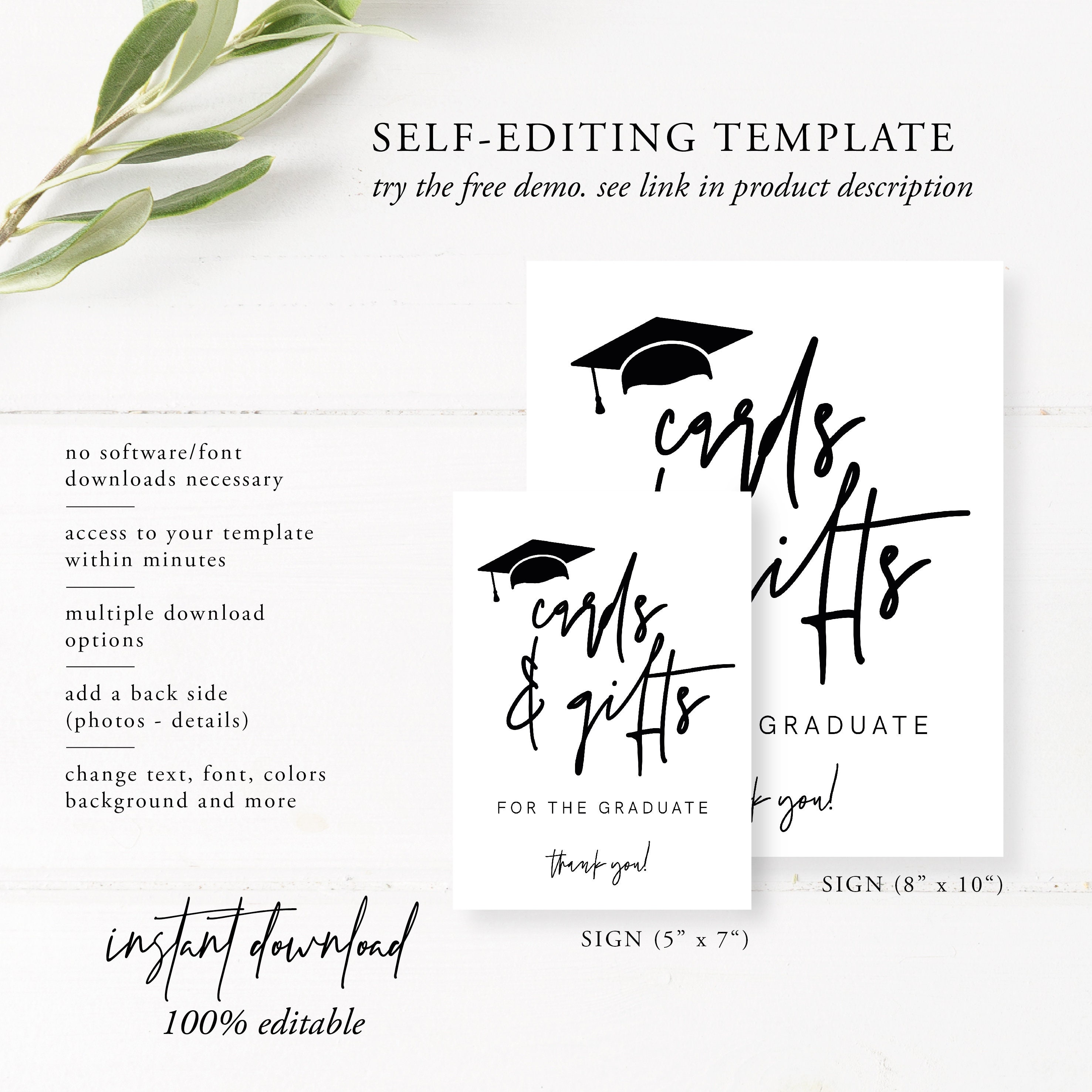 Graduation Party Cards & Gifts Sign Template Modern - Etsy