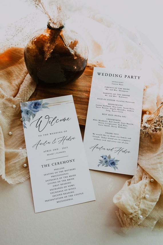 Dusty Blue Wedding Program Template Blue Floral Wedding - Etsy