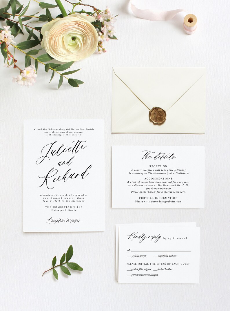 Elegant Wedding Invitation Set Calligraphy Elegant Font - Etsy