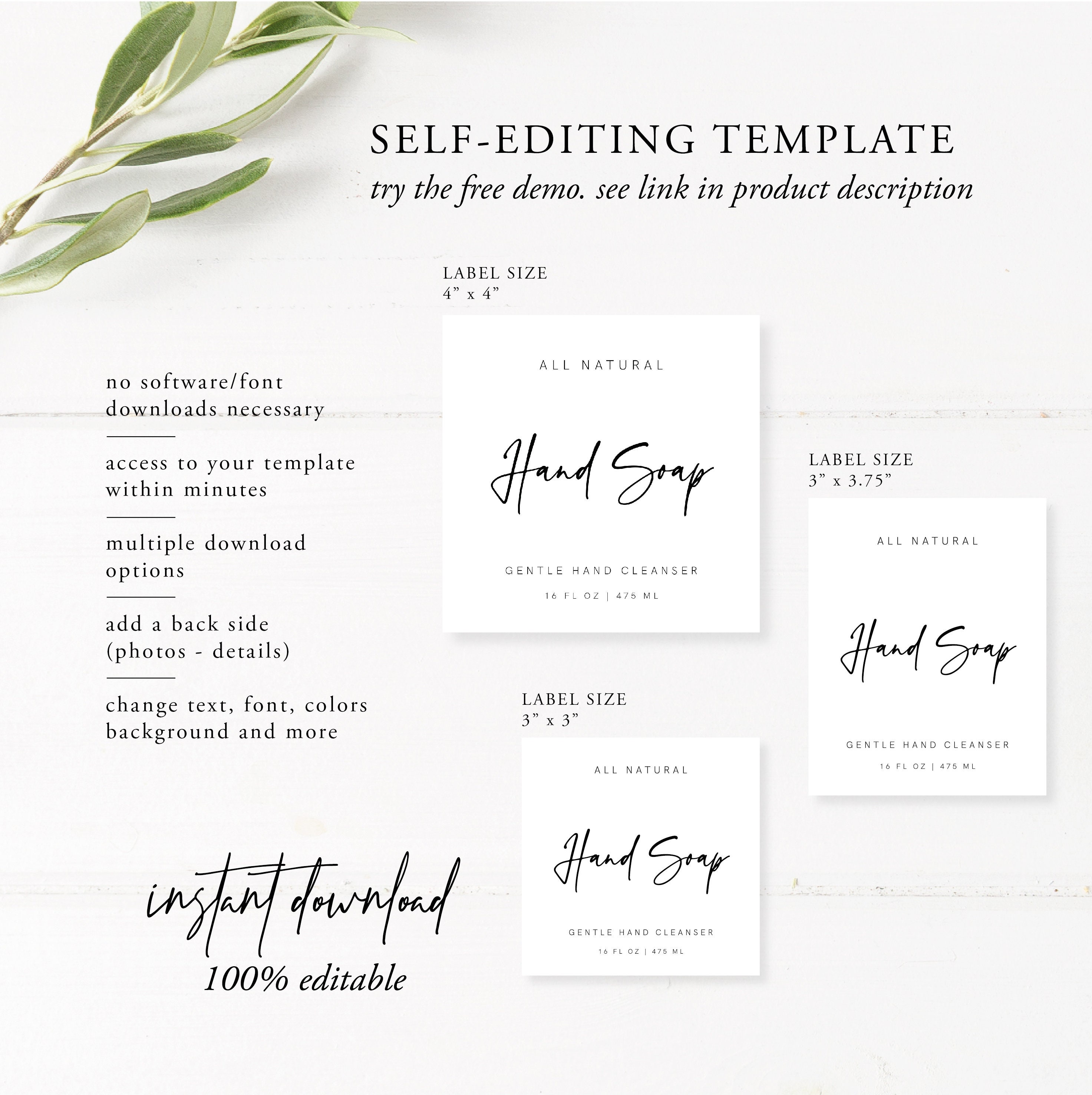 Soap Label Template Dish Soap Hand Lotion Printable Label Etsy