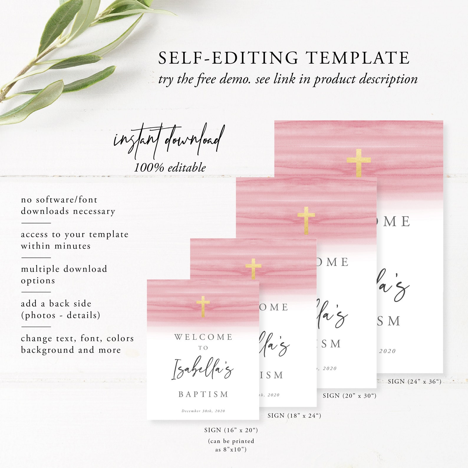 Baptism Welcome Sign Pink Watercolor Baptism Decorations, Baptism Girl ...