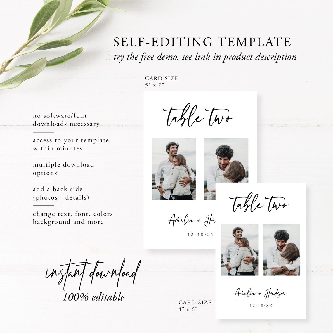 Photo Table Number Card Template Minimalist Simple Clean - Etsy