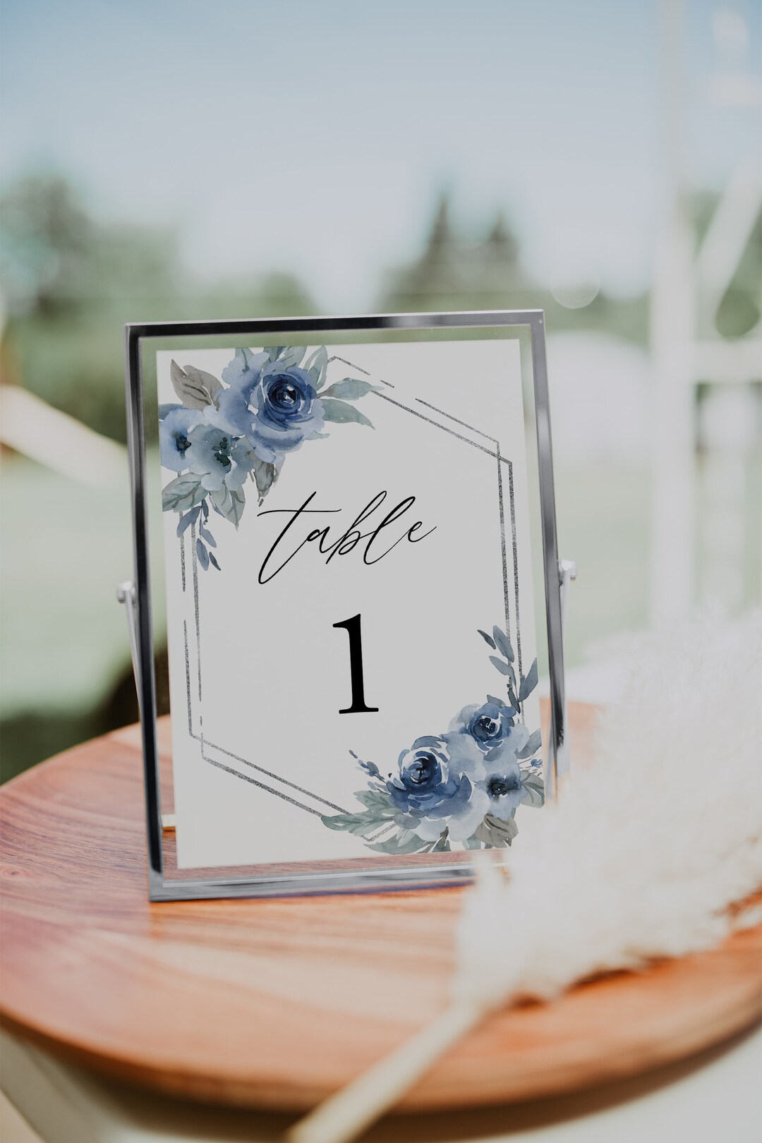Dusty Blue Table Number Card Template, Dusty Blue Silver Wedding Table ...