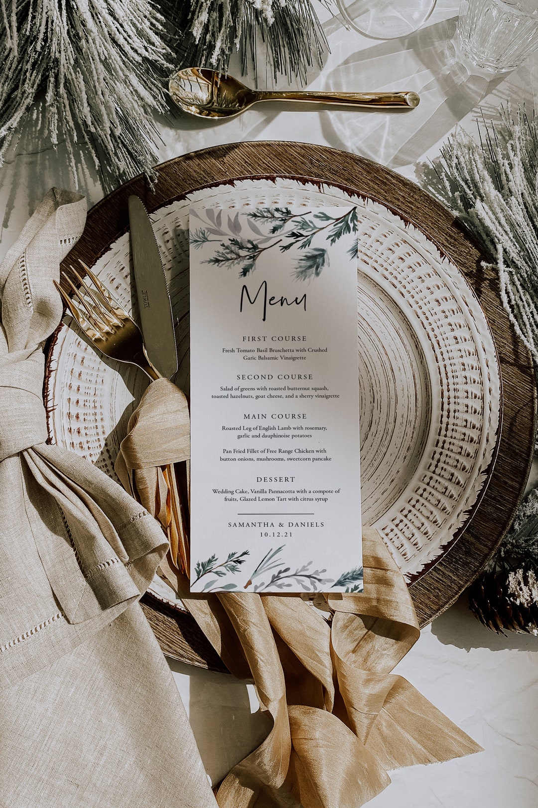 Winter Menu Card Template, Christmas Menu Printable, Winter Wedding ...