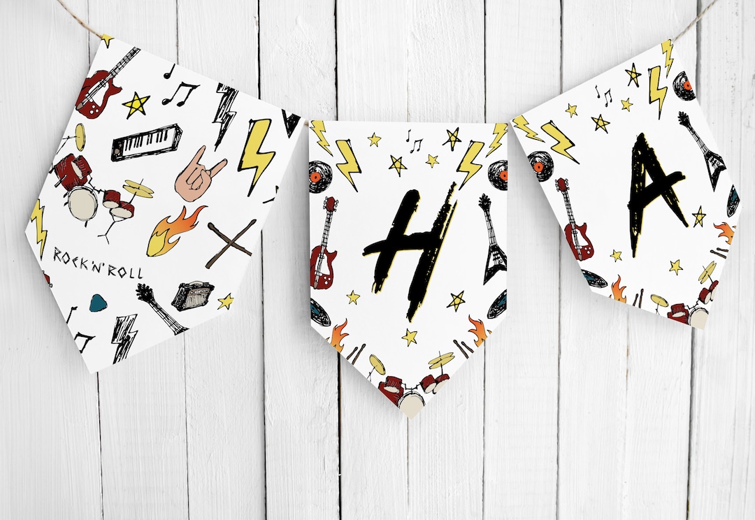 Rock and Roll Banner Template, Rock and Roll Birthday, Custom Banner ...