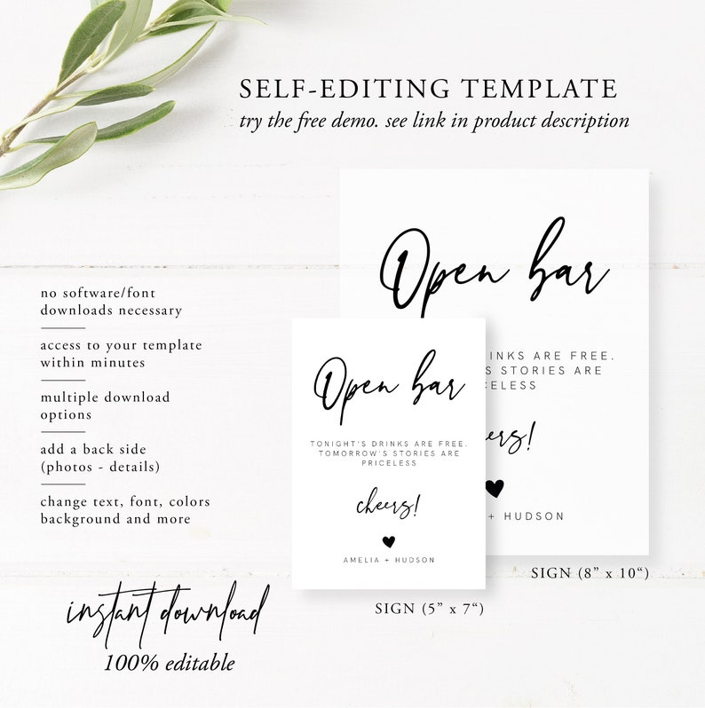 Printable Open Bar Sign, Funny Open Bar Sign,wedding Bar Sign, Modern ...