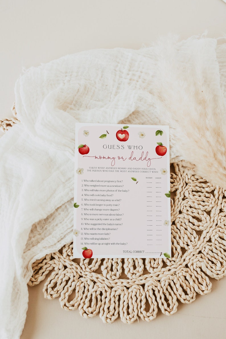 Mommy or Daddy Game , Printable Baby Shower Game, Apple Baby Shower ...