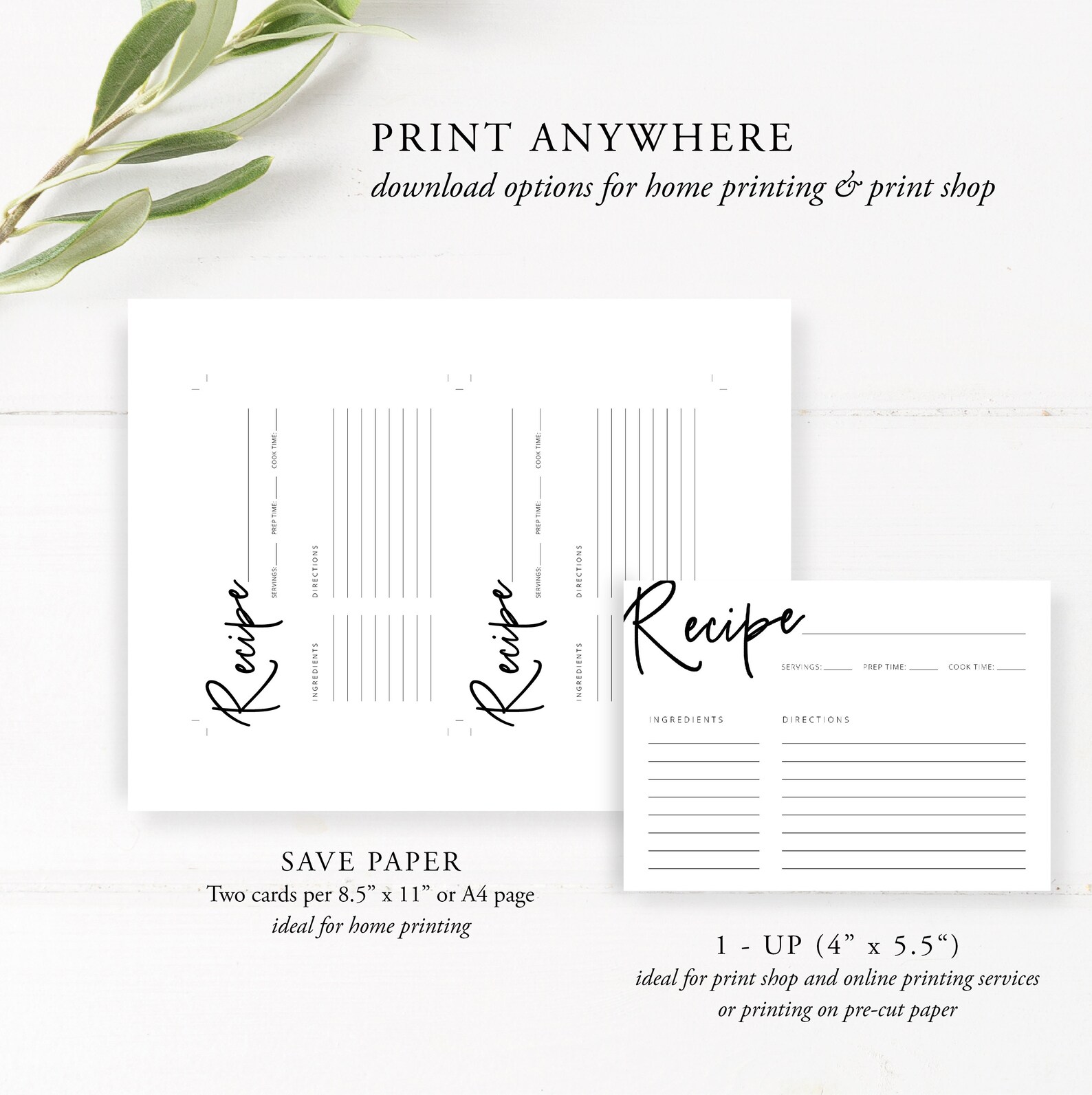 Recipe Card Template Personalized Recipe Card Printable - Etsy