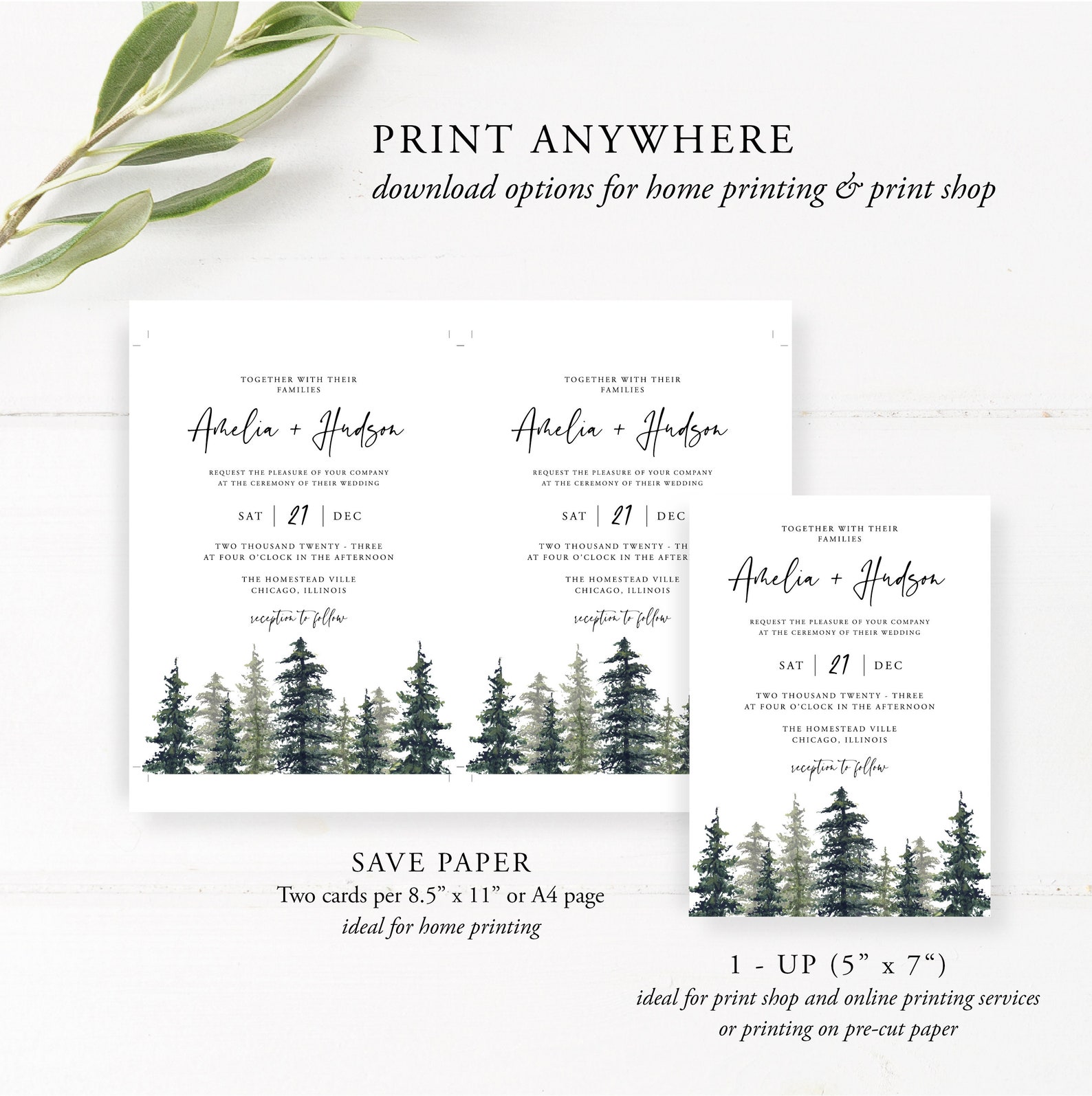 Pine Wedding Invitation Set Mountain Woodland Pine Rustic - Etsy