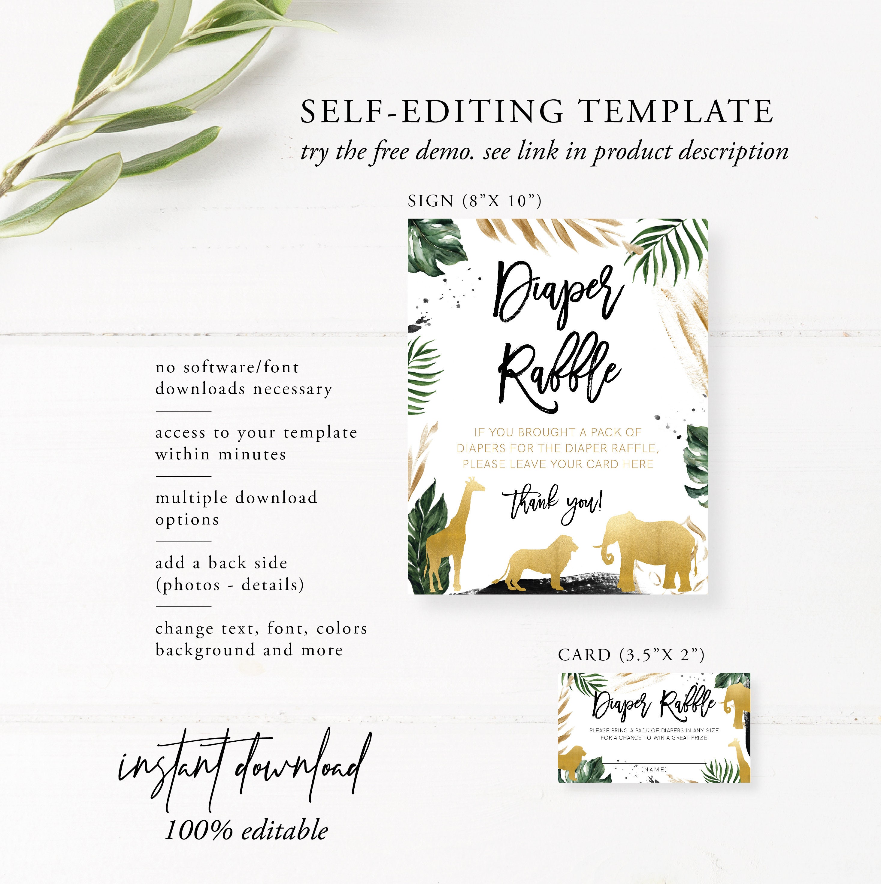 Safari Baby Shower Diaper Raffle Sign 8x10 Gold Jungle | Etsy