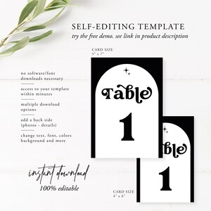 Retro Table Number Card Template, Retro Wedding Table Number, Editable ...