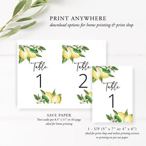Lemon Table Number Card Template, Citrus Table Number, Lemon, Wedding ...