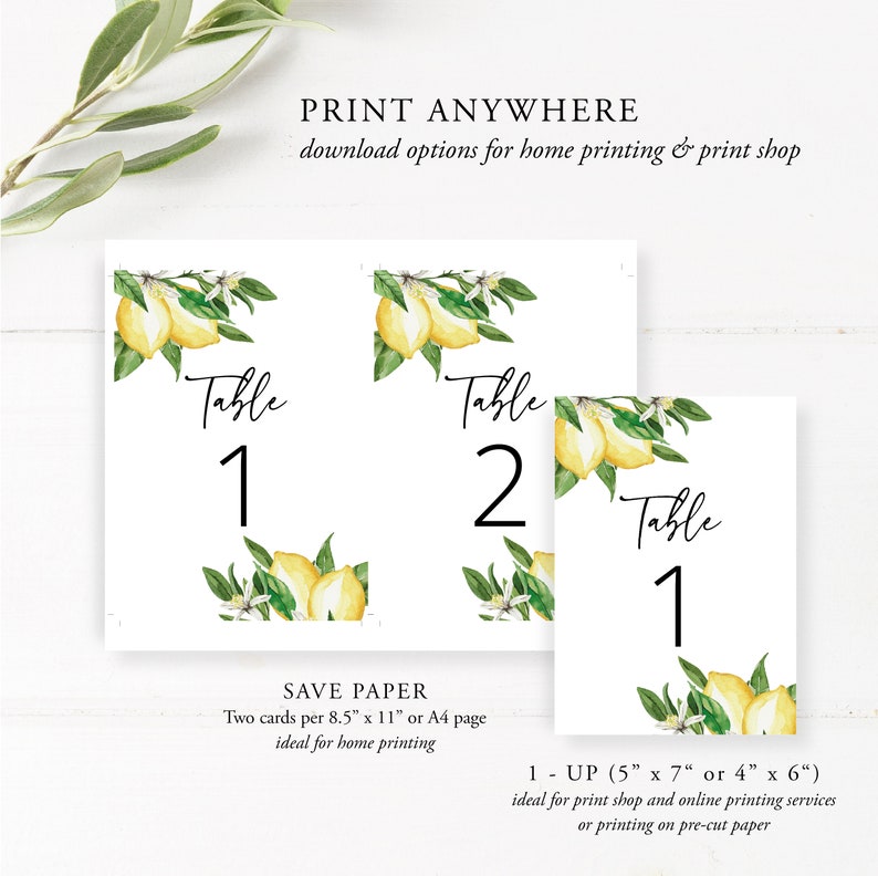 Lemon Table Number Card Template Citrus Table Number Lemon | Etsy