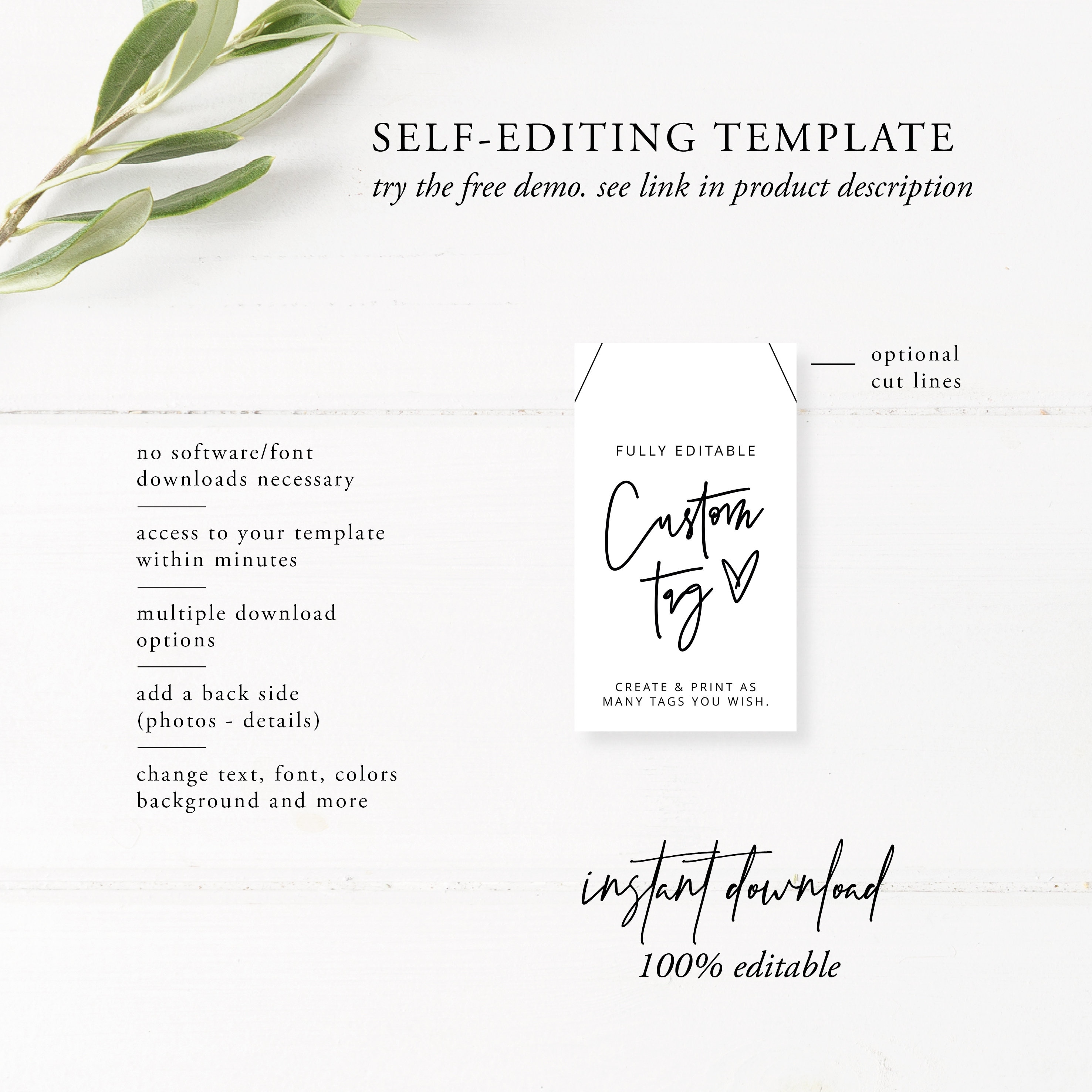 Editable Tags Instant Download Calligraphy Custom Tag - Etsy