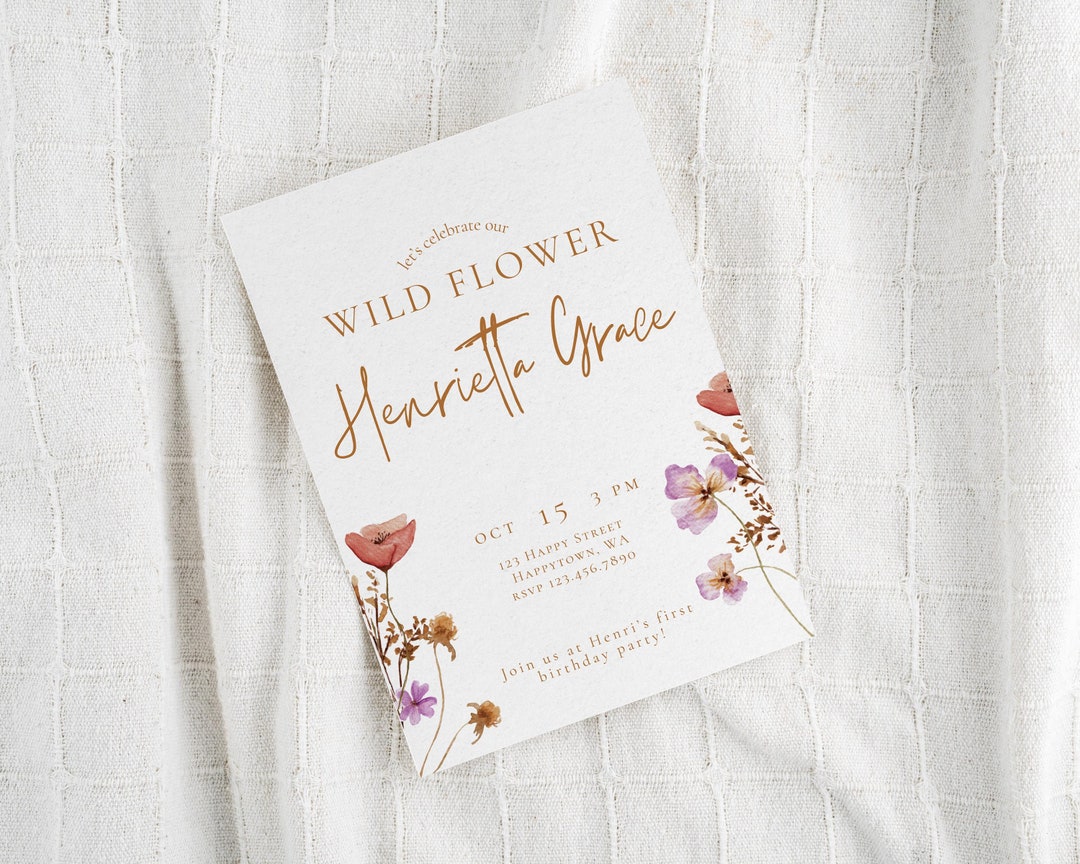 Wild Flower Invitation, Editable Digital Birthday Invite, First ...