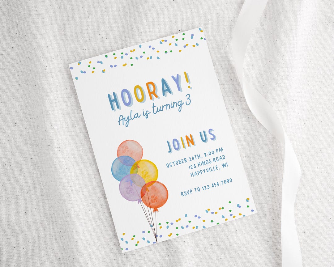 Colorful Birthday Invitation, Editable Digital Birthday Invite, First ...