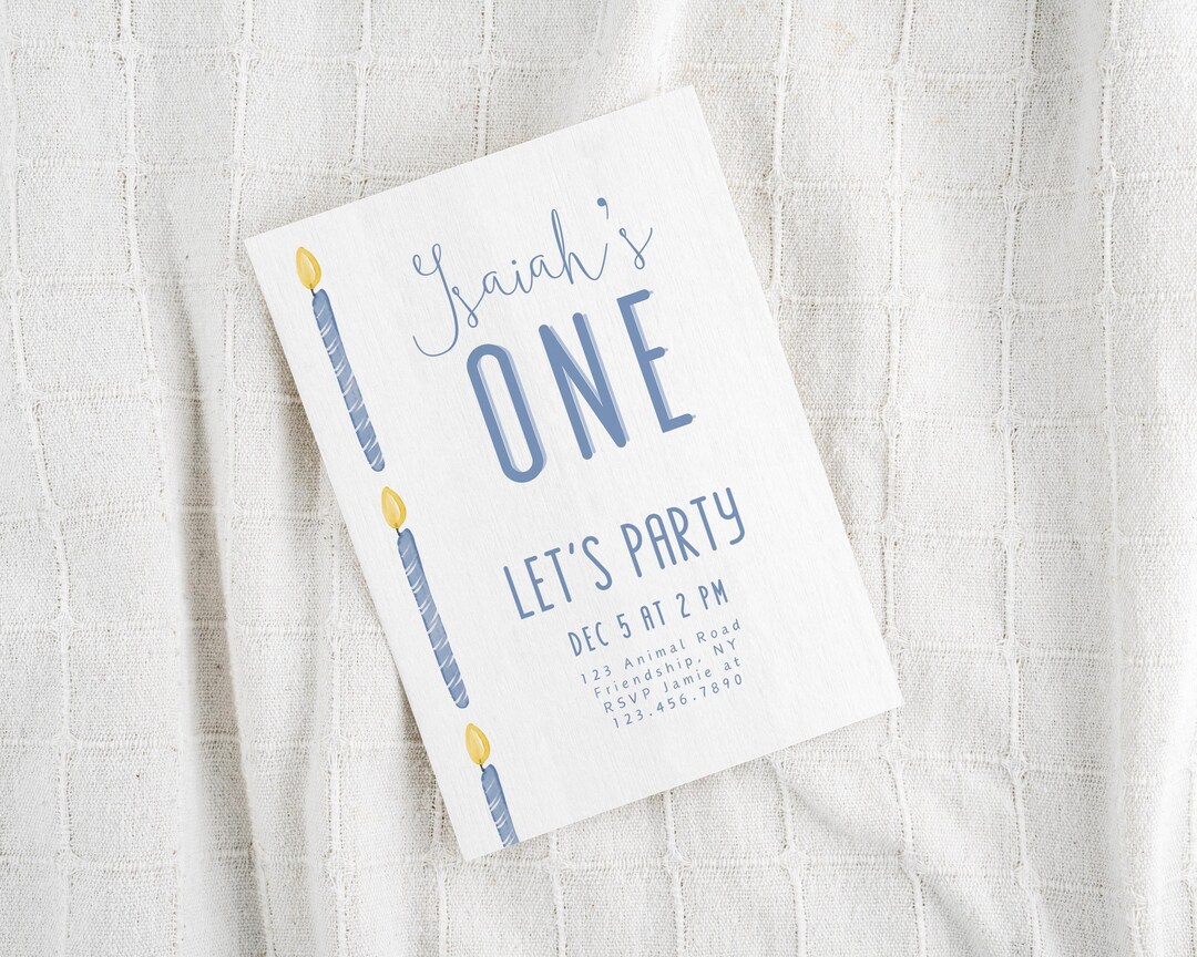 Blue Candle Birthday Invitation, Boy Birthday Invite, Custom Digital ...