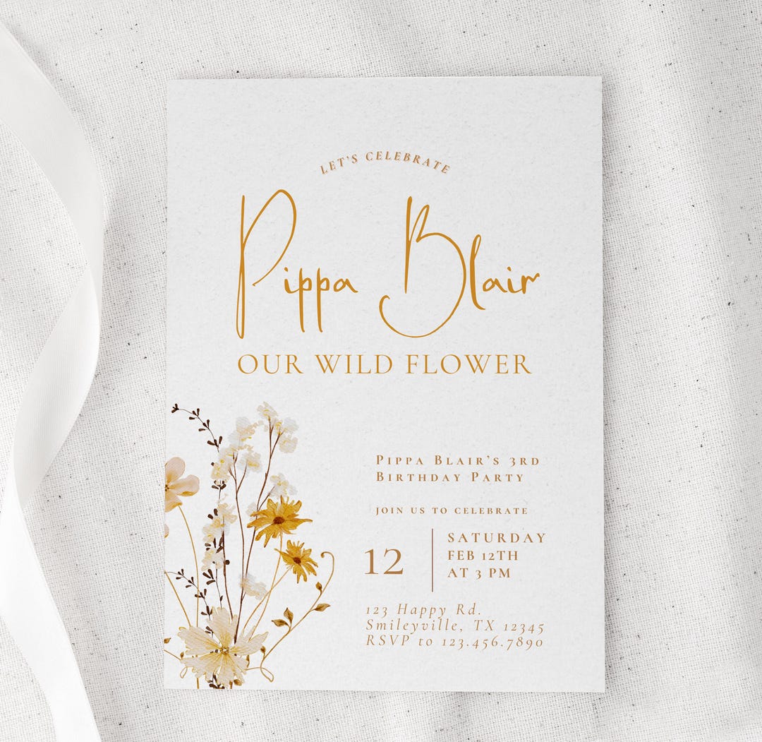 Wild Flower Invitation, Editable Digital Birthday Invite, First ...