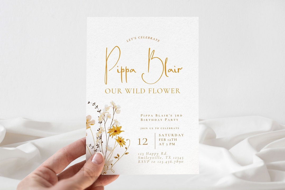Wild Flower Invitation, Editable Digital Birthday Invite, First ...