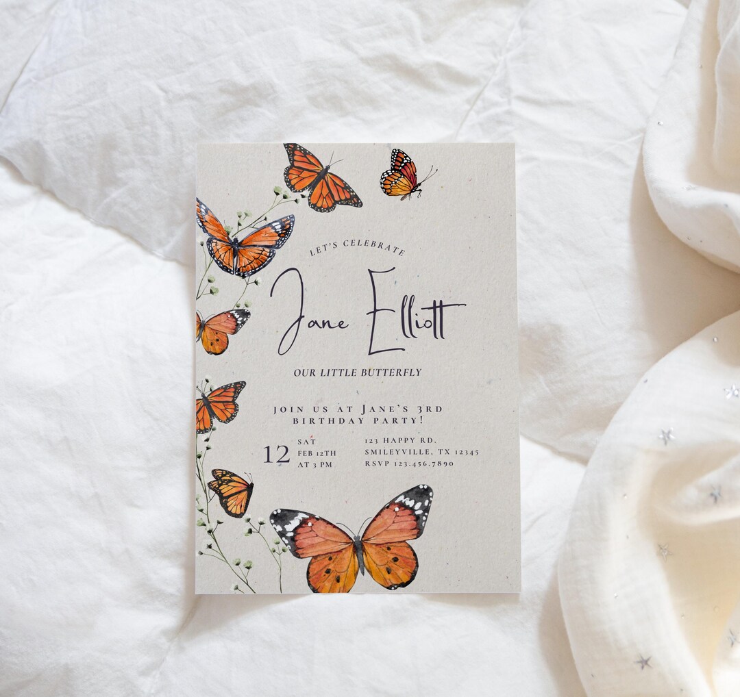 Monarch Butterfly Birthday Invitation for Girls – Colorful Editable ...