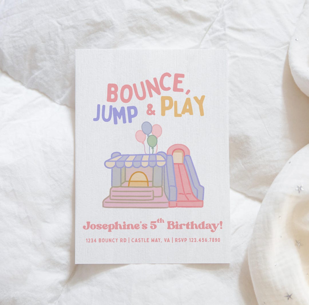 Pink Bounce Castle Birthday Invitation Girl, Bouncy House Invite, Jump ...