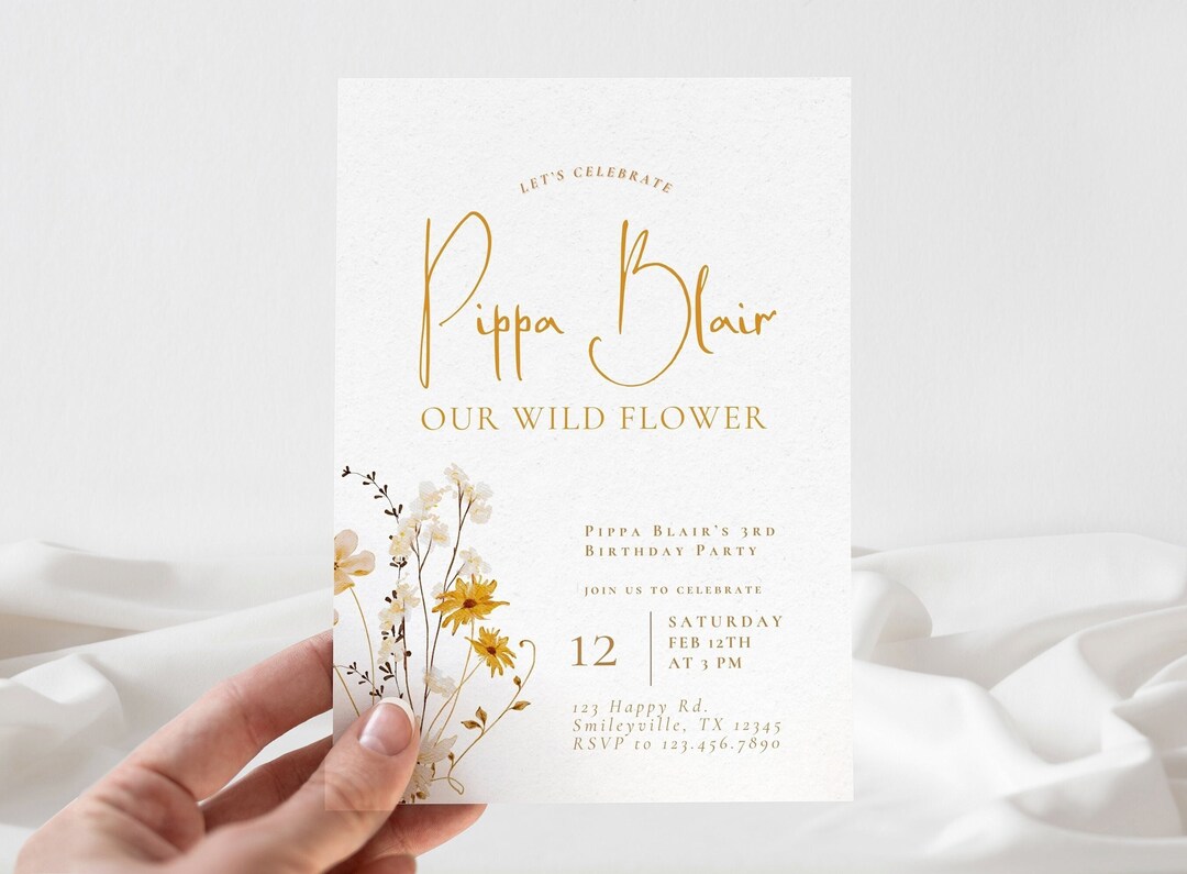 Wild Flower Invitation, Editable Digital Birthday Invite, First ...