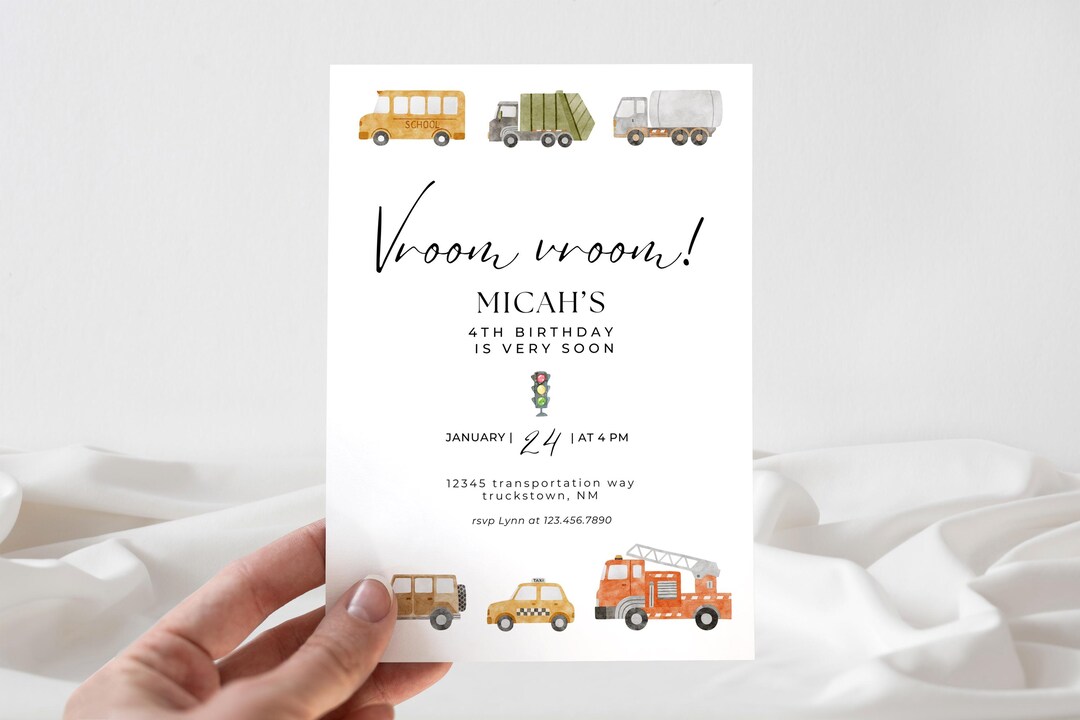 Vehicle Birthday Invitation, Editable Digital Invite, Things That Go ...