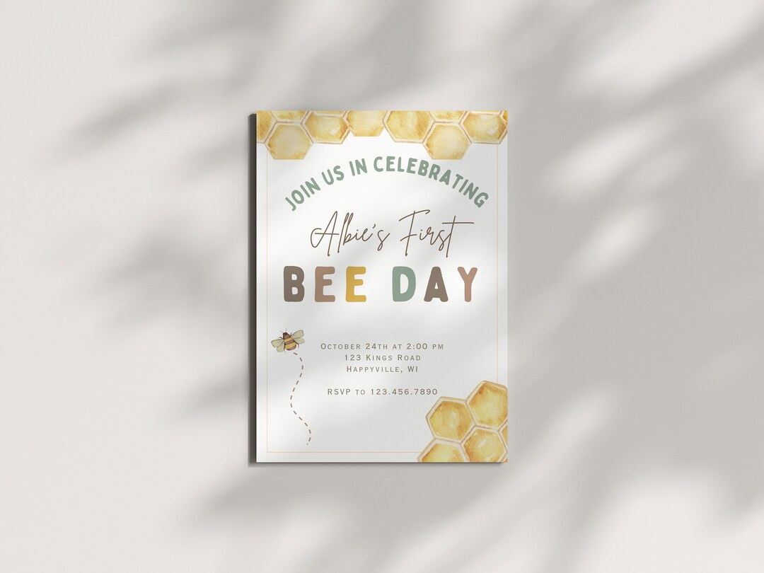 Bee Day Invitation, Editable Digital Birthday Invite, First Birthday ...
