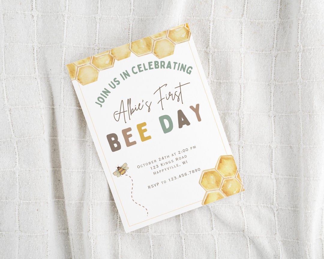 Bee Day Invitation, Editable Digital Birthday Invite, First Birthday ...