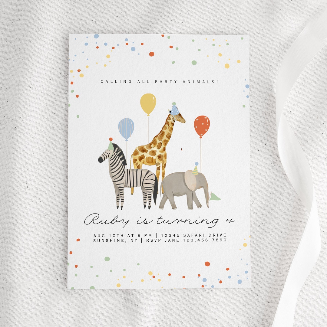 Party Animal Invite, Digital Birthday Invite, Birthday Invitation ...
