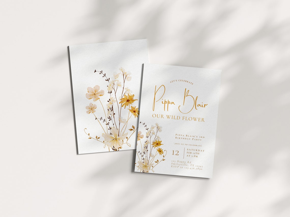 Wild Flower Invitation, Editable Digital Birthday Invite, First ...