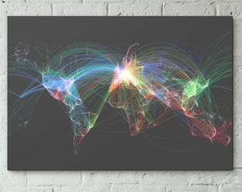 Flight Routes World Map Air Traffic Flight Patterns | Etsy