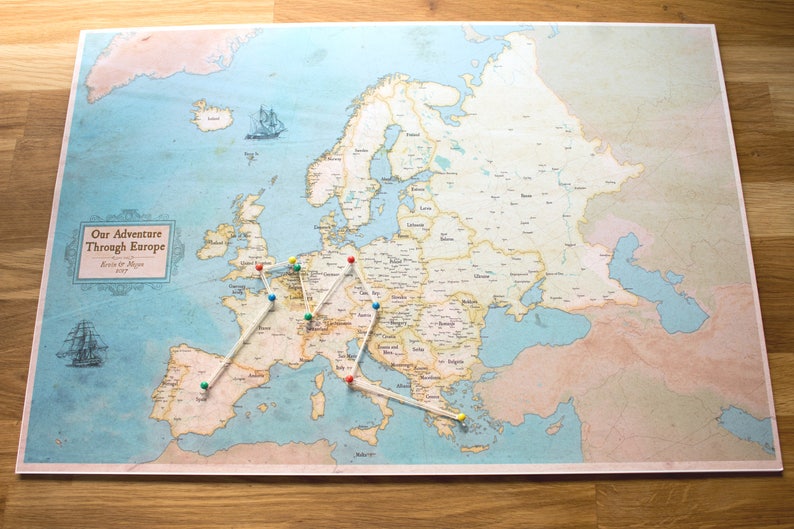 Europe Travel Map | Push Pin Map | Track Travels | Pin Board Map - Etsy
