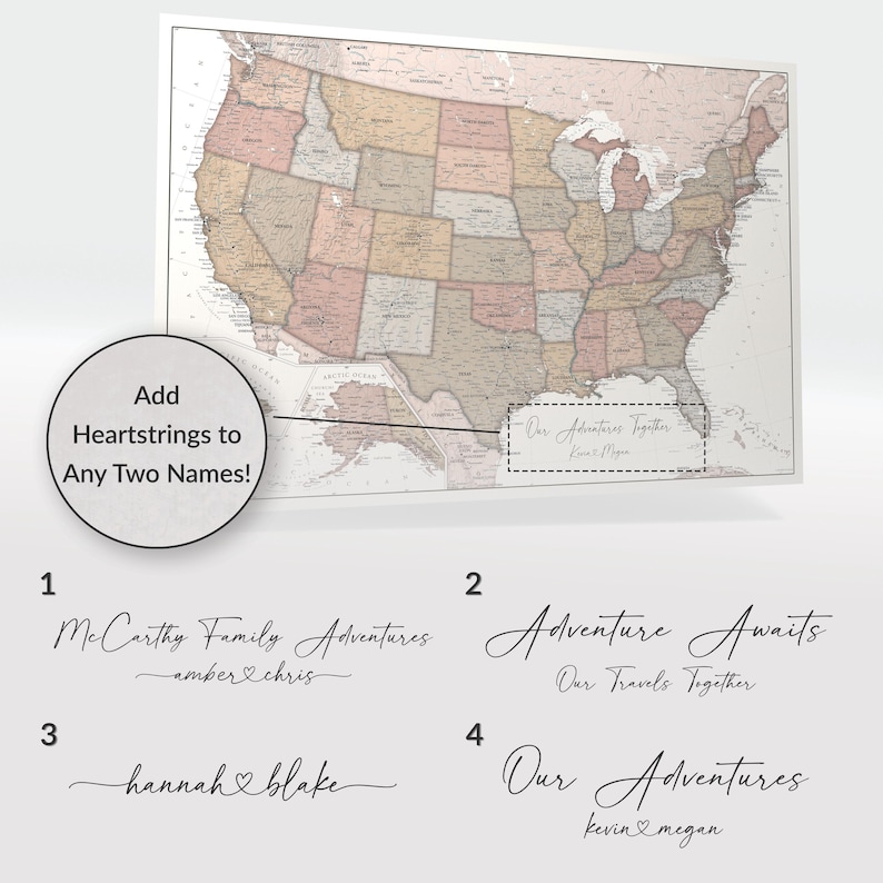 Heartstrings USA Push Pin Travel Map - Personalized US Map - 24x16" or ...