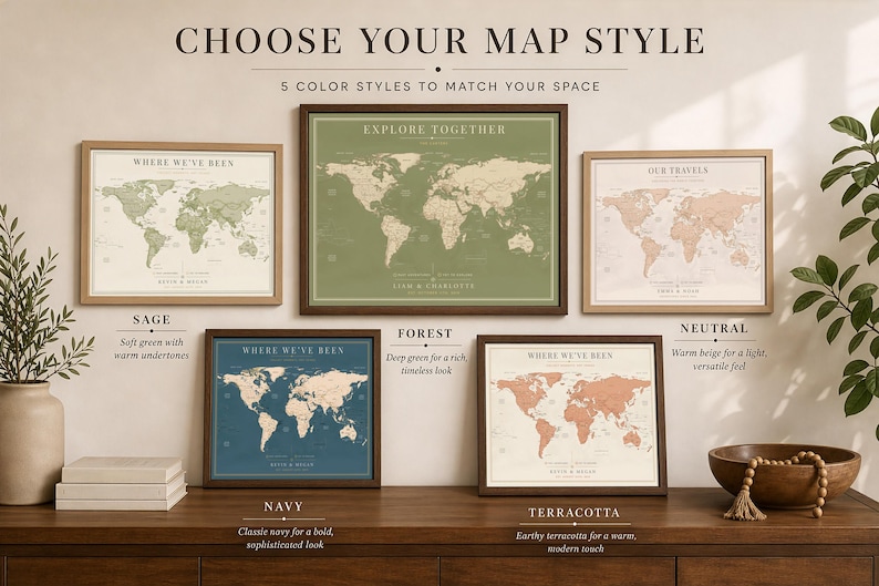 Push Pin World Map – Personalized Framed Travel Map With Pins - Etsy