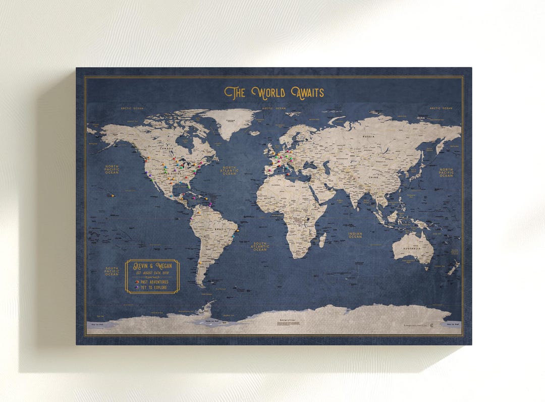 Executive World Push Pin Travel Map Large 24x36 or 24x16 Customized Pin ...