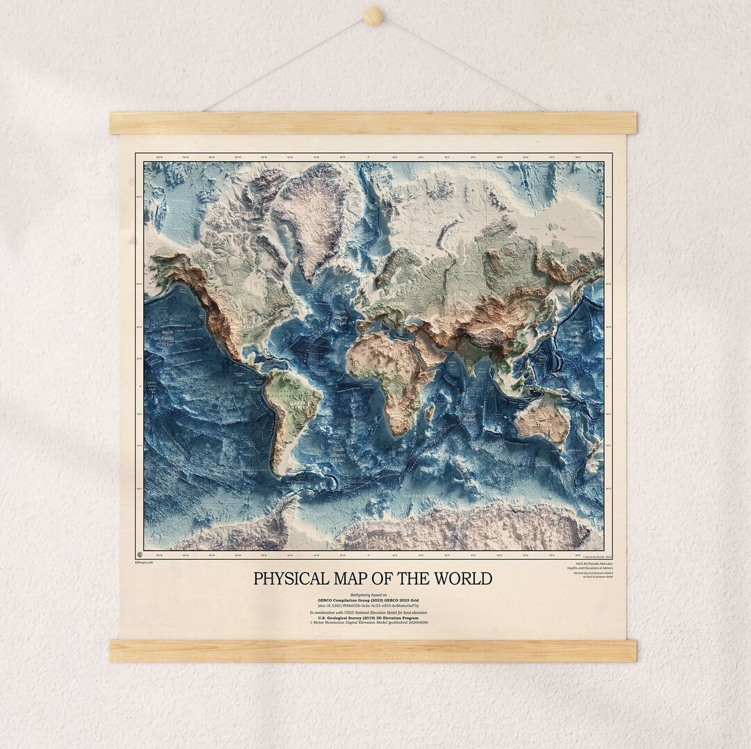 3D Relief World Map: Physical Terrain Poster Print - Etsy