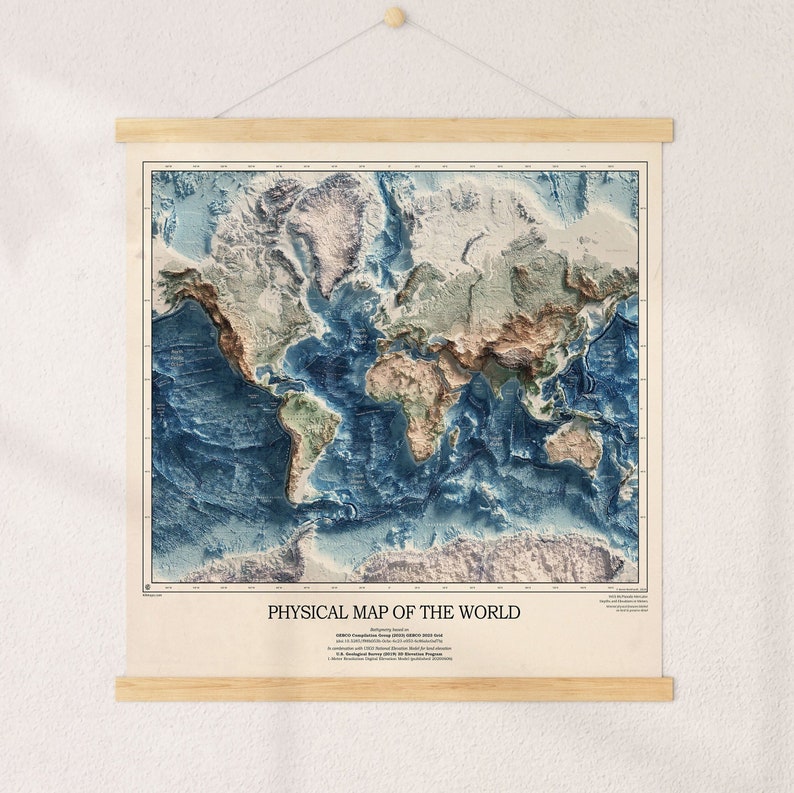 Physical World Map Print – 3D Relief Style (flat Printed Poster ...