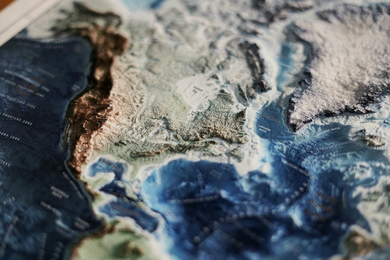 Physical World Map Print – 3D Relief Style (flat Printed Poster ...