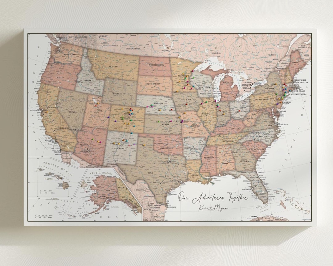 Heartstrings USA Push Pin Travel Map - Personalized US Map - 24x16" or ...