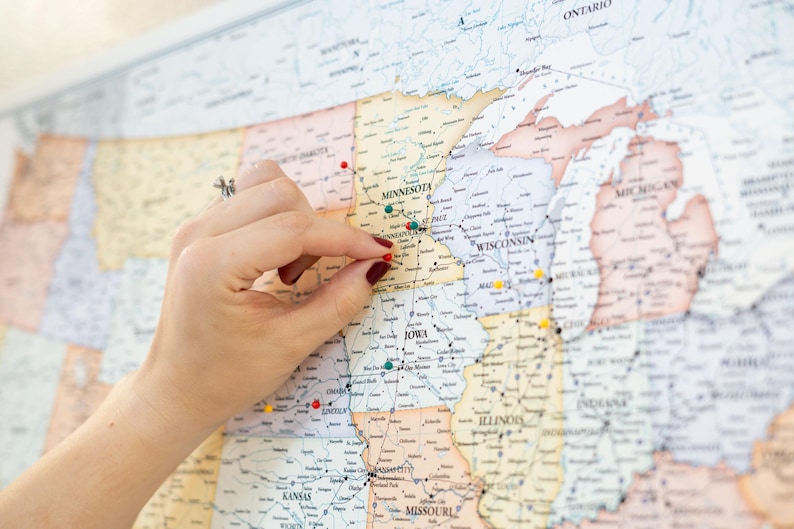 Vibrant USA Push Pin Travel Map - Personalized US Map - 24x16" or 24x36 ...