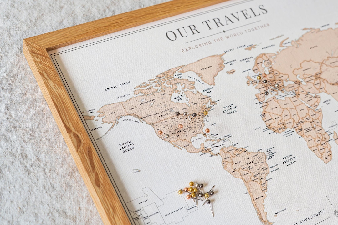 Push Pin World Map – Personalized Framed Travel Map With Pins - Etsy