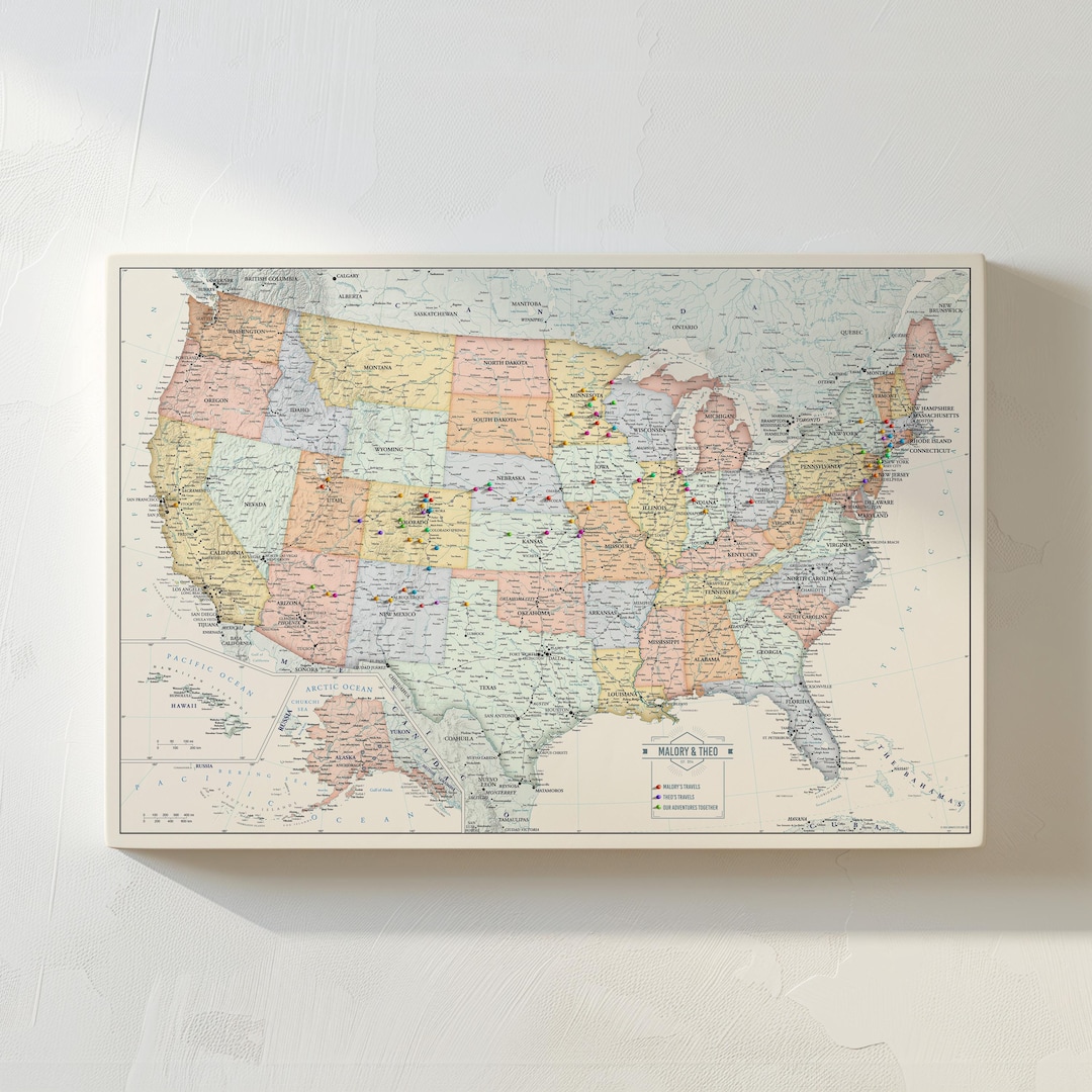 Vibrant USA Push Pin Travel Map - Personalized US Map - 24x16" or 24x36 ...