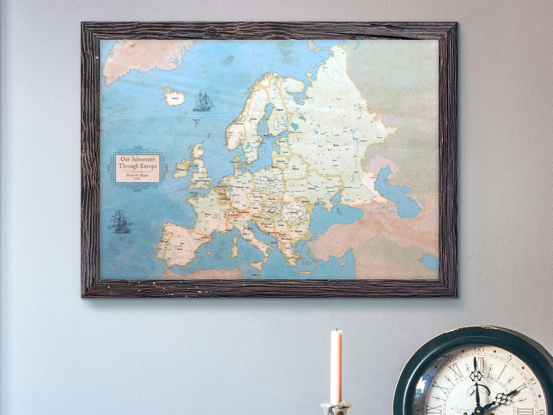 Europe Travel Map | Push Pin Map | Track Travels | Pin Board Map - Etsy