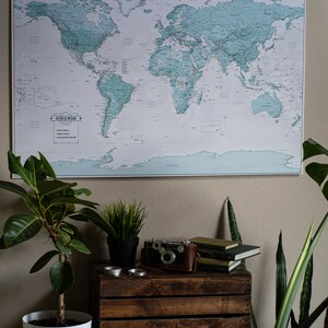 Teal Push Pin Travel Map With Pins - 24x36" or 24x16" Travel Map Canvas ...