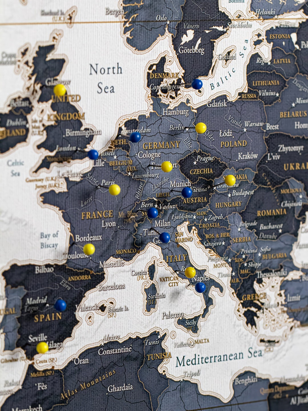 Push Pin Travel Map With Pins Azure Dark Blue 24x36 or 24x16 Travel Map ...